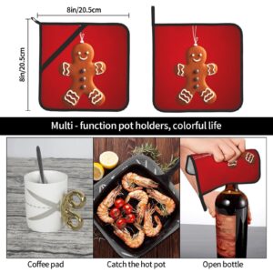 Christmas Snowflakes Cute Gingerbread Man Pot Holders Sets 2-Piece Set Washable Decorative Kitchen Gift for Cooking Baking BBQ