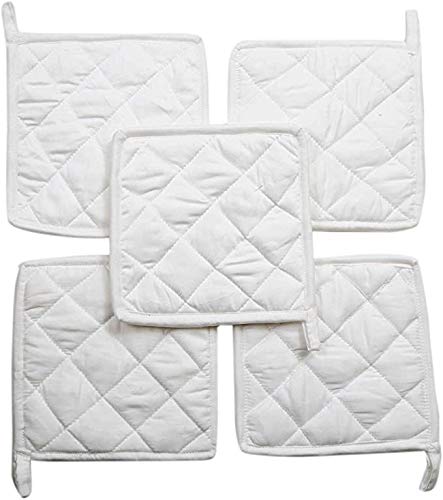 Heat Resistant Pot Holders 100% Cotton Made Everyday Quality Pot Holder Perfect for Cooking, Baking, Serving, Size 7" x 7" - White Color - (Pack of 20)