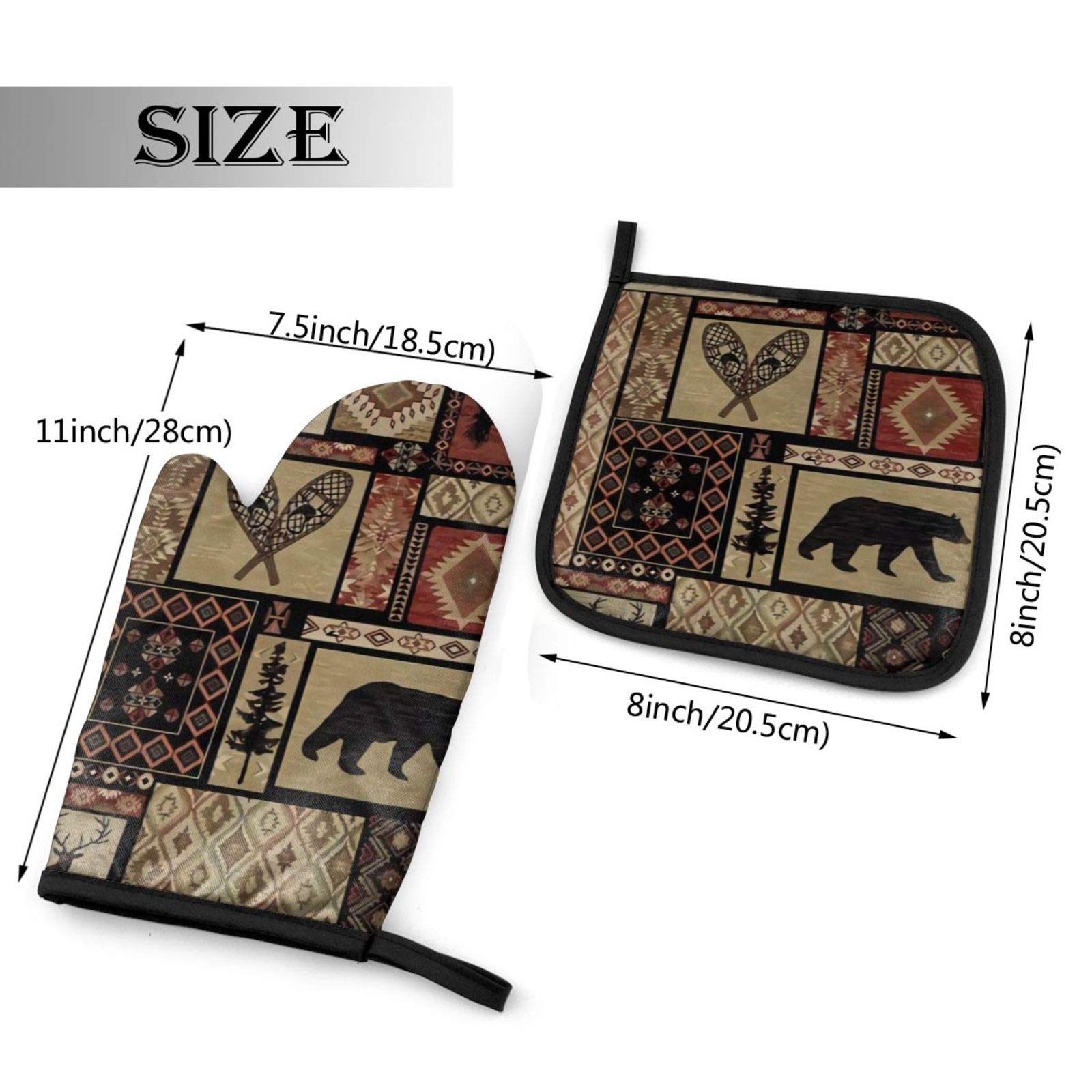 Rustic Lodge Bear Moose Oven Mitts and Pot Holders Set Kitchen Gift Set for Kitchen Cooking Baking, BBQ