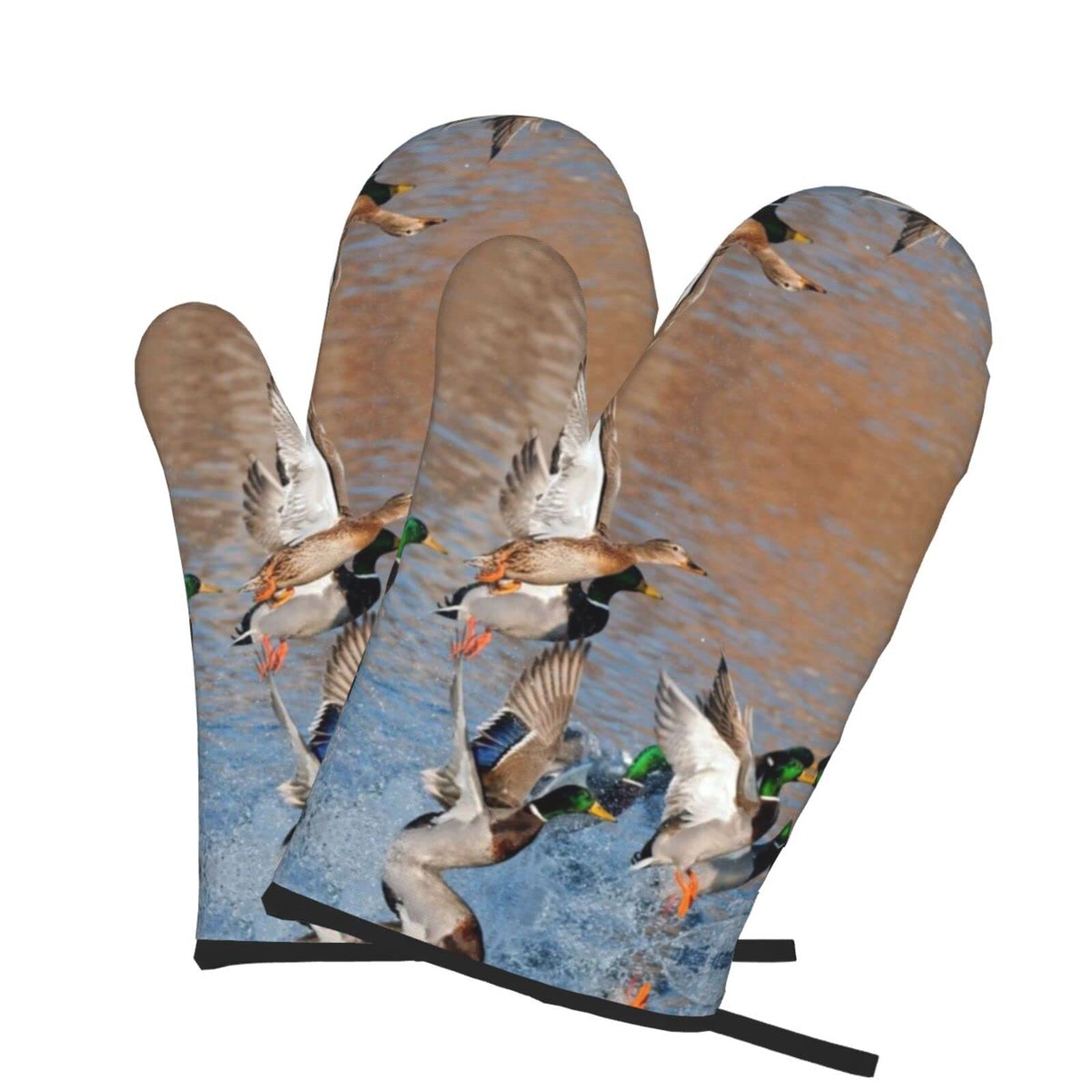 Mallard Ducks Oven Mitts Oven Gloves Heat Resistant Sets of 2,Waterproof Print Thick Cotton for Cooking