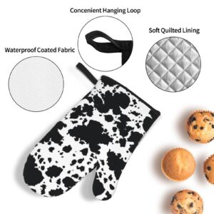 Cow Print Oven Mitts and Pot Holders Set of 4 Washable Heat Resistant Kitchen Gloves Waterproof Oven Gloves and Hot Pads for Cooking Grilling BBQ Baking