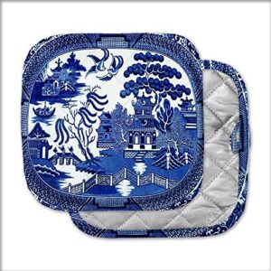 blue willow set of 4 potholders