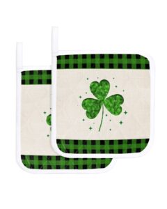 pot holders set of 2,irish saint patricks green shamrock potholder for kitchen heat-proof hot pads,light clover black plaid vintage cotton linen hot mats potholders for cooking baking bbq