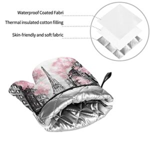 Romantic Paris Street 4pcs Oven Mitts and Pot Holders Sets Kitchen High Heat Resistant Non Slip Oven Glove for Cooking BBQ Baking Grilling