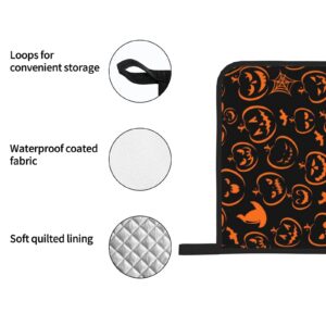 Pnnuo Oven Mitts and Pot Holders Set of 4, Halloween Pumpkin Cotton Lining with Non-Slip Hot Pads, Heat Resistant Microwave Gloves for Cooking Baking Grilling BBQ Decorative Kitchen