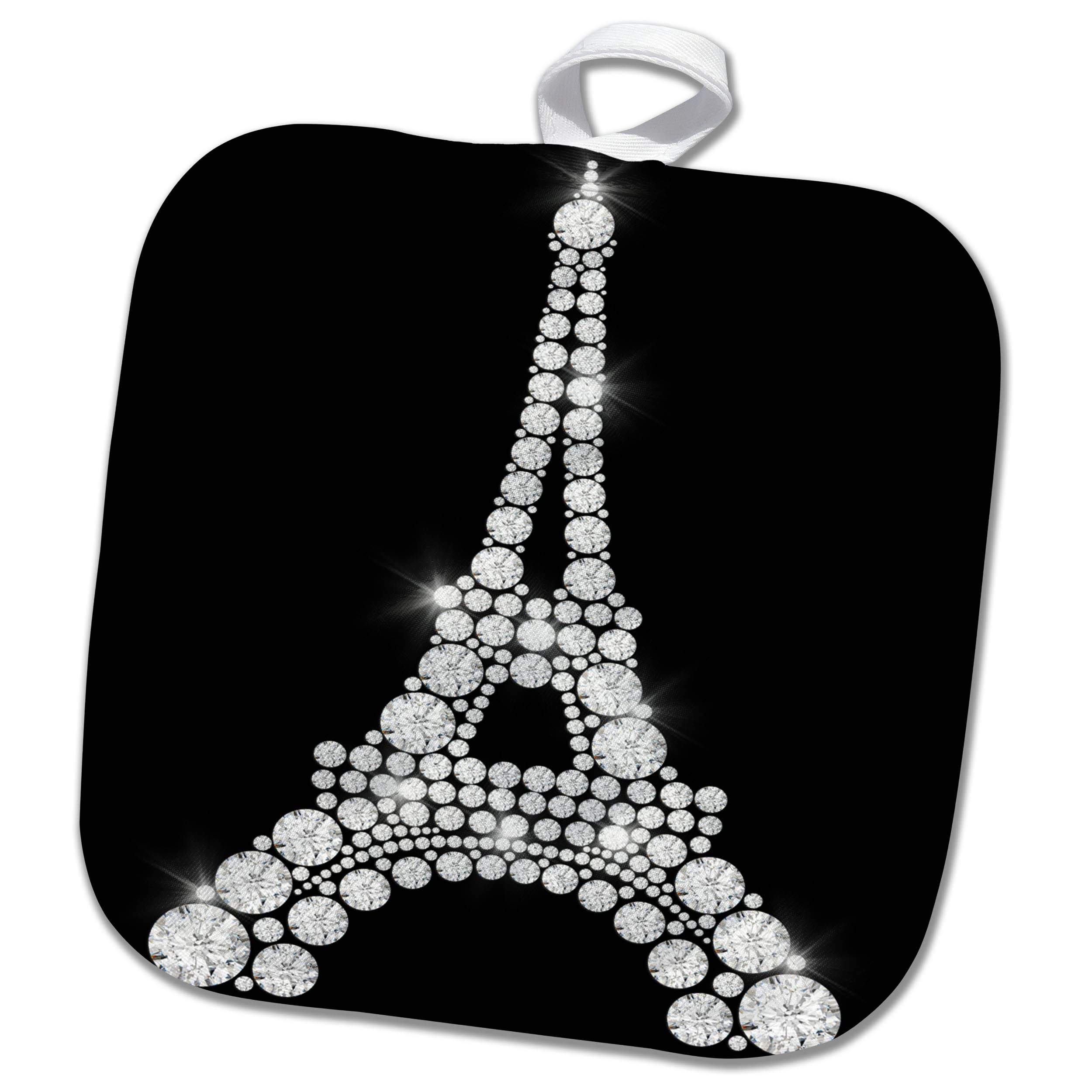 3dRose Glam Image of Diamonds Eiffel Tower Illustration - Potholders (PHL_356987_1)