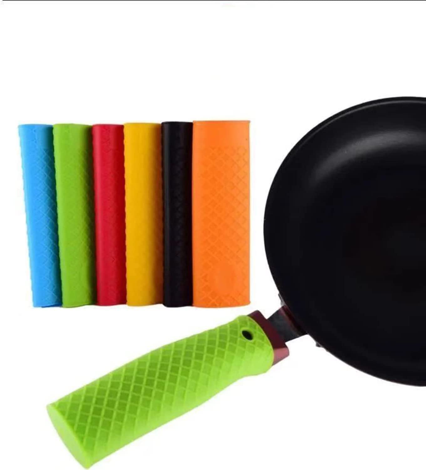 Bettomshin 4Pcs Silicone Hot Handle Holder, 155mm/6.1inch Non-Slip Silicone Pot Holder Sleeve, Heat Resistant Potholder Cookware Handle Cast Iron Skillet Handle Cover Black