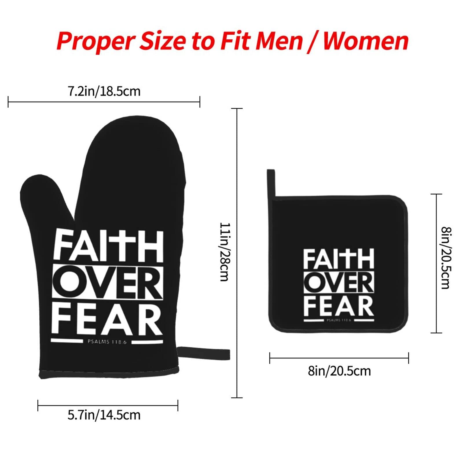 Faith Over Fear Bible Scripture Verse Christian Oven Mitts Pot Holders Sets Fashion Kitchen Heatproof Glove and Heat Insulated Pad