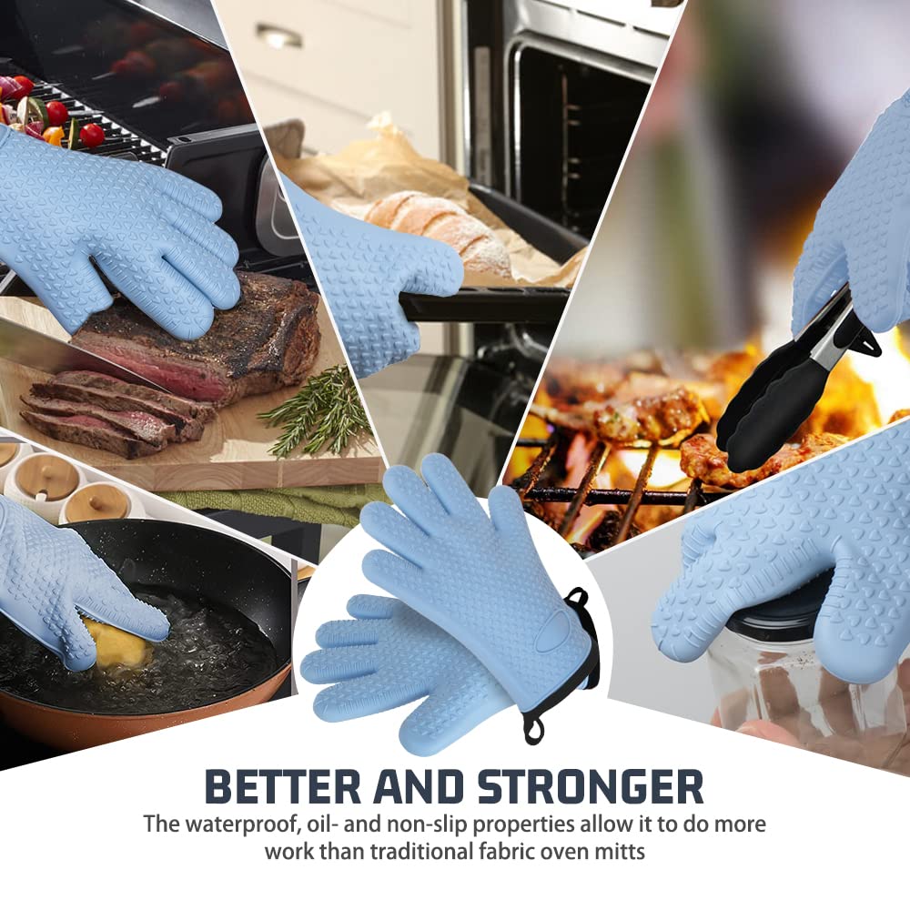 Extreme Heat Resistant BBQ Gloves -2pcs, Oven Gloves & Smoker Gloves, Fire & Oil Frozen Handling Resistant Grilling Gloves for Oven, Grill, Smoker, and Fireplace, Flexible Silicone Gloves for Cooking