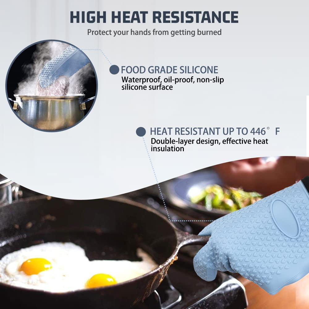 Extreme Heat Resistant BBQ Gloves -2pcs, Oven Gloves & Smoker Gloves, Fire & Oil Frozen Handling Resistant Grilling Gloves for Oven, Grill, Smoker, and Fireplace, Flexible Silicone Gloves for Cooking