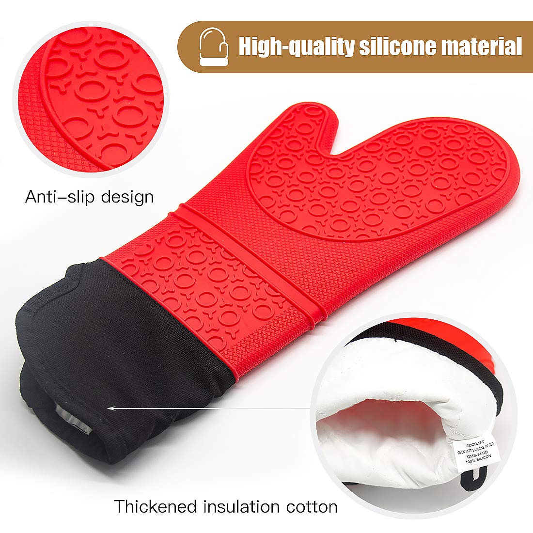 Extra Long Silicone Oven Mitts with Quilted Liner,Heat Resistant Non-Slip Kitchen Oven Gloves with Pot Holders& Mini Oven Gloves Set for Baking Cooking Barbecue, Pack of 6