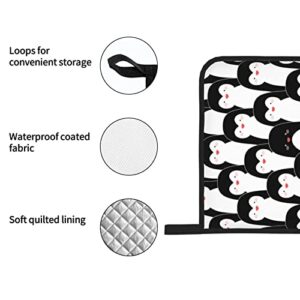 Cartoon Penguin 4pcs Oven Mitts and Pot Holders Sets Kitchen High Heat Resistant Non Slip Oven Glove for Cooking BBQ Baking Grilling