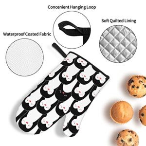 Cartoon Penguin 4pcs Oven Mitts and Pot Holders Sets Kitchen High Heat Resistant Non Slip Oven Glove for Cooking BBQ Baking Grilling