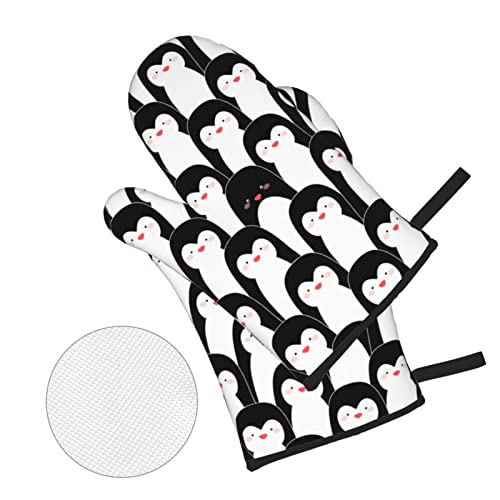 Cartoon Penguin 4pcs Oven Mitts and Pot Holders Sets Kitchen High Heat Resistant Non Slip Oven Glove for Cooking BBQ Baking Grilling