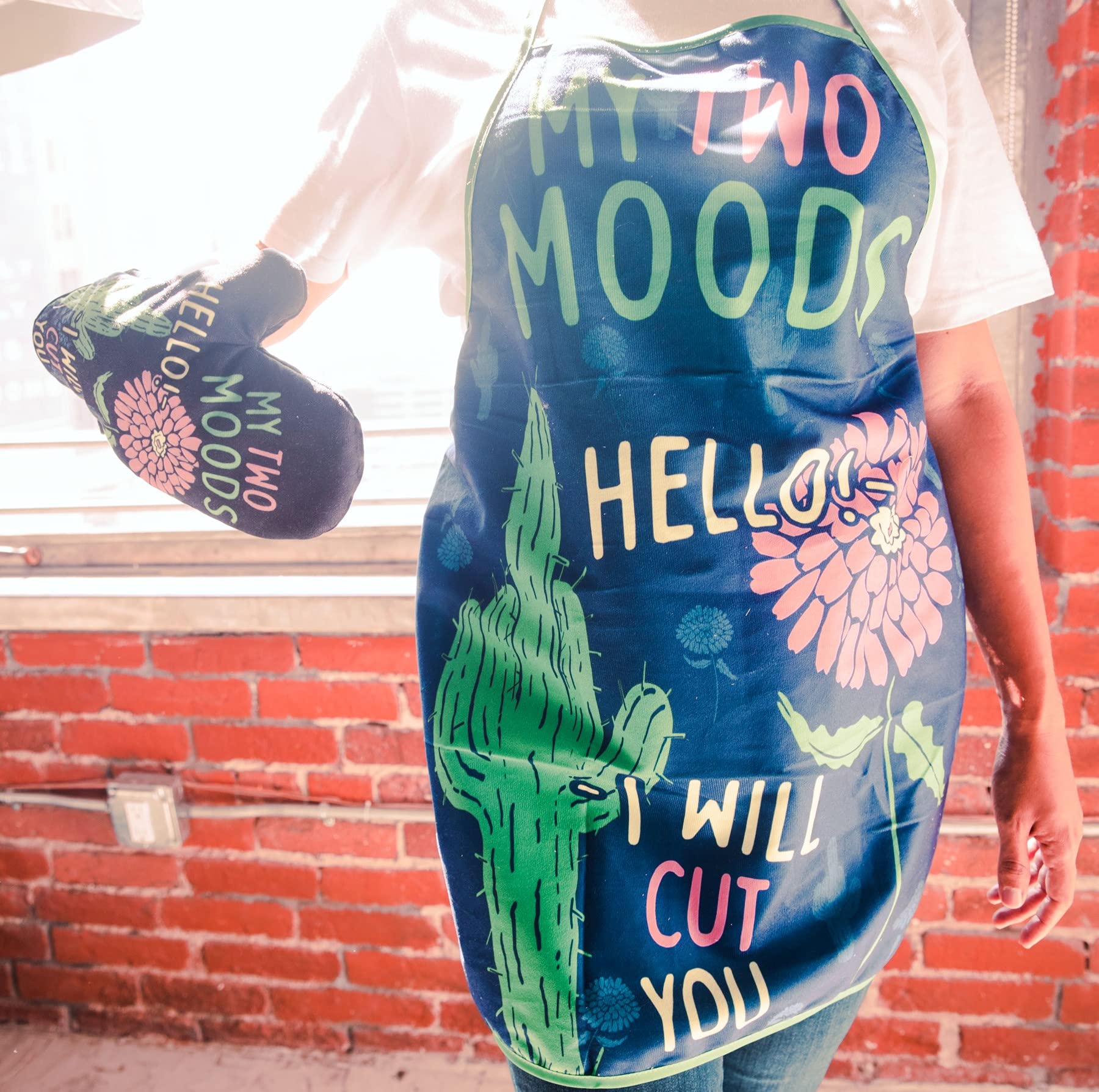 My Two Moods Hello I Will Cut You Funny Flower Cactus Graphic Novelty Kitchen Accessories Funny Graphic Kitchenwear Introvert Funny Sarcastic Novelty Black Oven Mitt