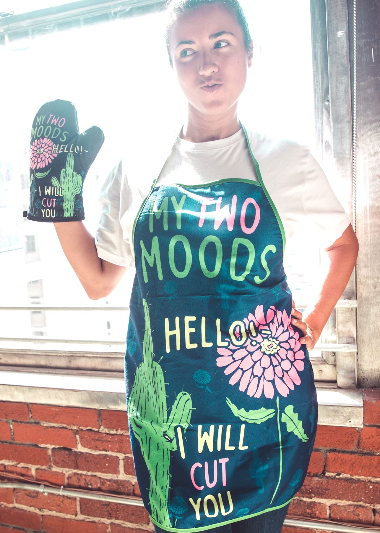 My Two Moods Hello I Will Cut You Funny Flower Cactus Graphic Novelty Kitchen Accessories Funny Graphic Kitchenwear Introvert Funny Sarcastic Novelty Black Oven Mitt