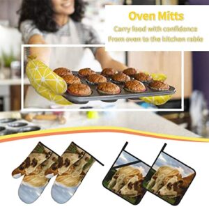 Milk Cow Home Oven Gloves and Pot Holders 4-Piece Set for Kitchen Cooking and Baking High Heat Resistant Set