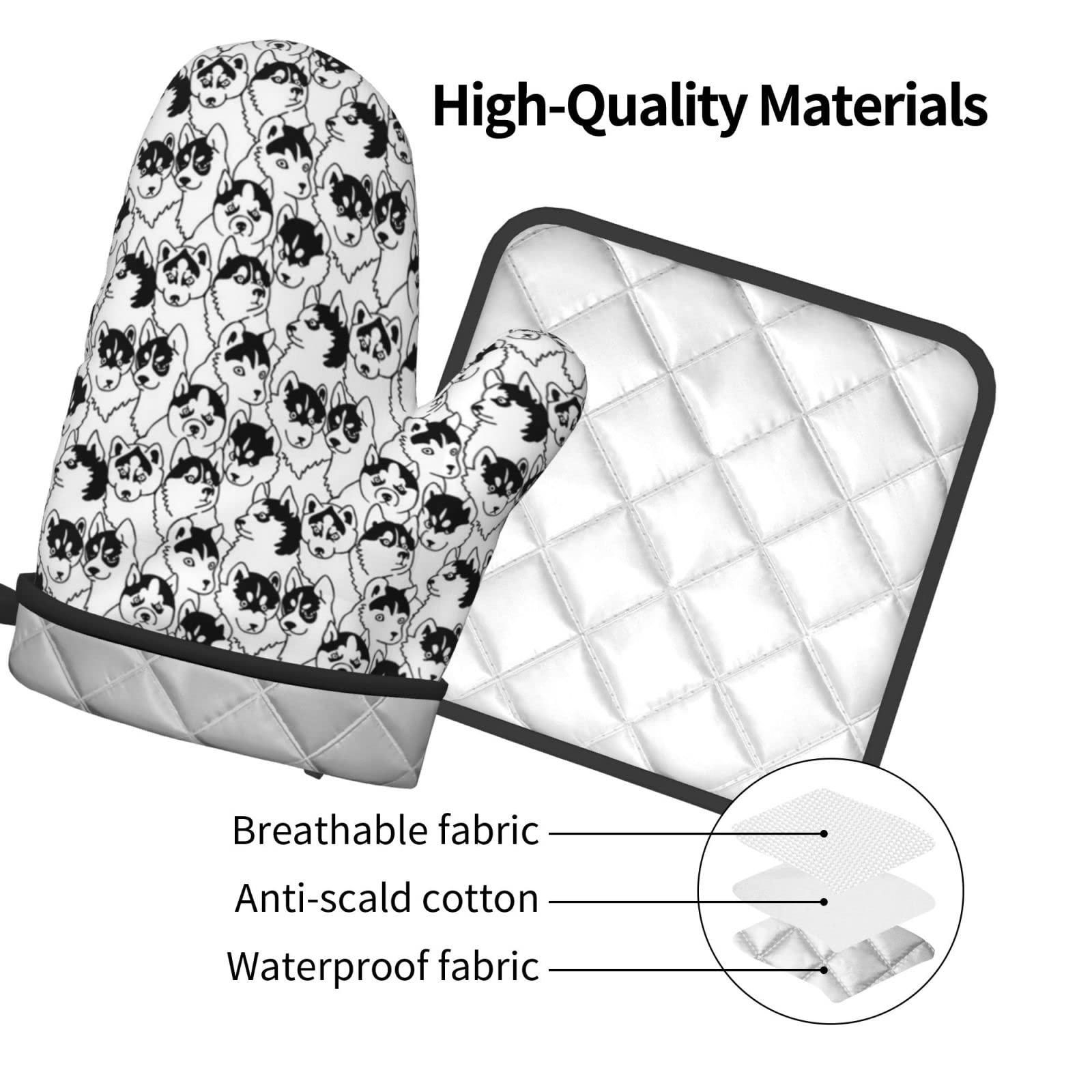 Siberian Husky Oven Mitts & Pot Holders Sets Potholders with Hanging Loop Non-Slip Kitchen Cooking Gloves for BBQ Baking Grilling