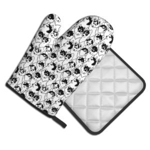 Siberian Husky Oven Mitts & Pot Holders Sets Potholders with Hanging Loop Non-Slip Kitchen Cooking Gloves for BBQ Baking Grilling