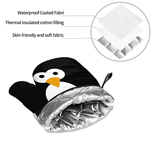 Cute Penguin Oven Mitts and Potholders BBQ Gloves Waterproof and Durable for Cooking Baking Grilling 4-Piece Set