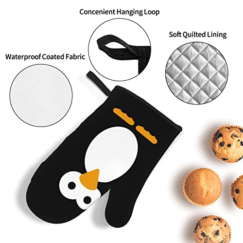 Cute Penguin Oven Mitts and Potholders BBQ Gloves Waterproof and Durable for Cooking Baking Grilling 4-Piece Set