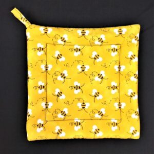 Honey Bumble Bees Black and White on Yellow Gift for Beekeeper Square Pot Holder Hot Pad Pan Plate Trivet