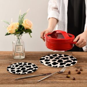 Cow Hide Pot Holders Set Trivets Set 2 PCS Heat Resistant Round Coasters Cotton Thread Weave Hot Pads for Hot Dishes Pot Pans Bowl