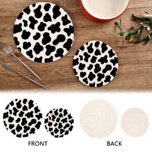 Cow Hide Pot Holders Set Trivets Set 2 PCS Heat Resistant Round Coasters Cotton Thread Weave Hot Pads for Hot Dishes Pot Pans Bowl