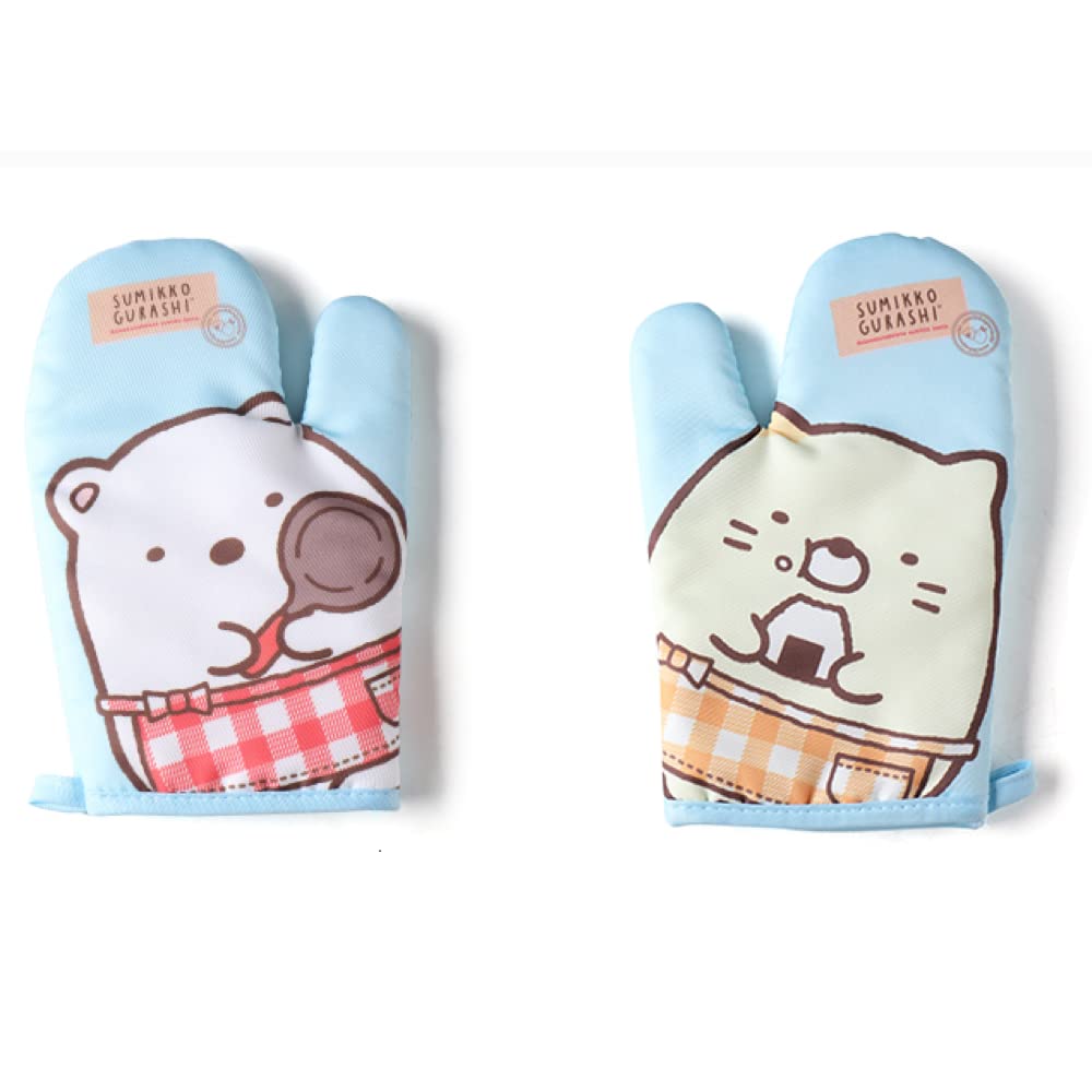 KOWVOWZ 1 Pair Kawaii Oven Mitts Extra Long with Silicone Pad Durable Heat Resistant Cartoon Animal Print (Blue)