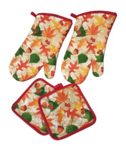 kitchen oven mitt pot holder set kitchen linens pack (fall leaves)