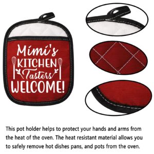 Best Mimi Gift Grandma Pot Holders Mimi's Kitchen Tasters Welcome Potholders (Mimi's Kitchen Red)