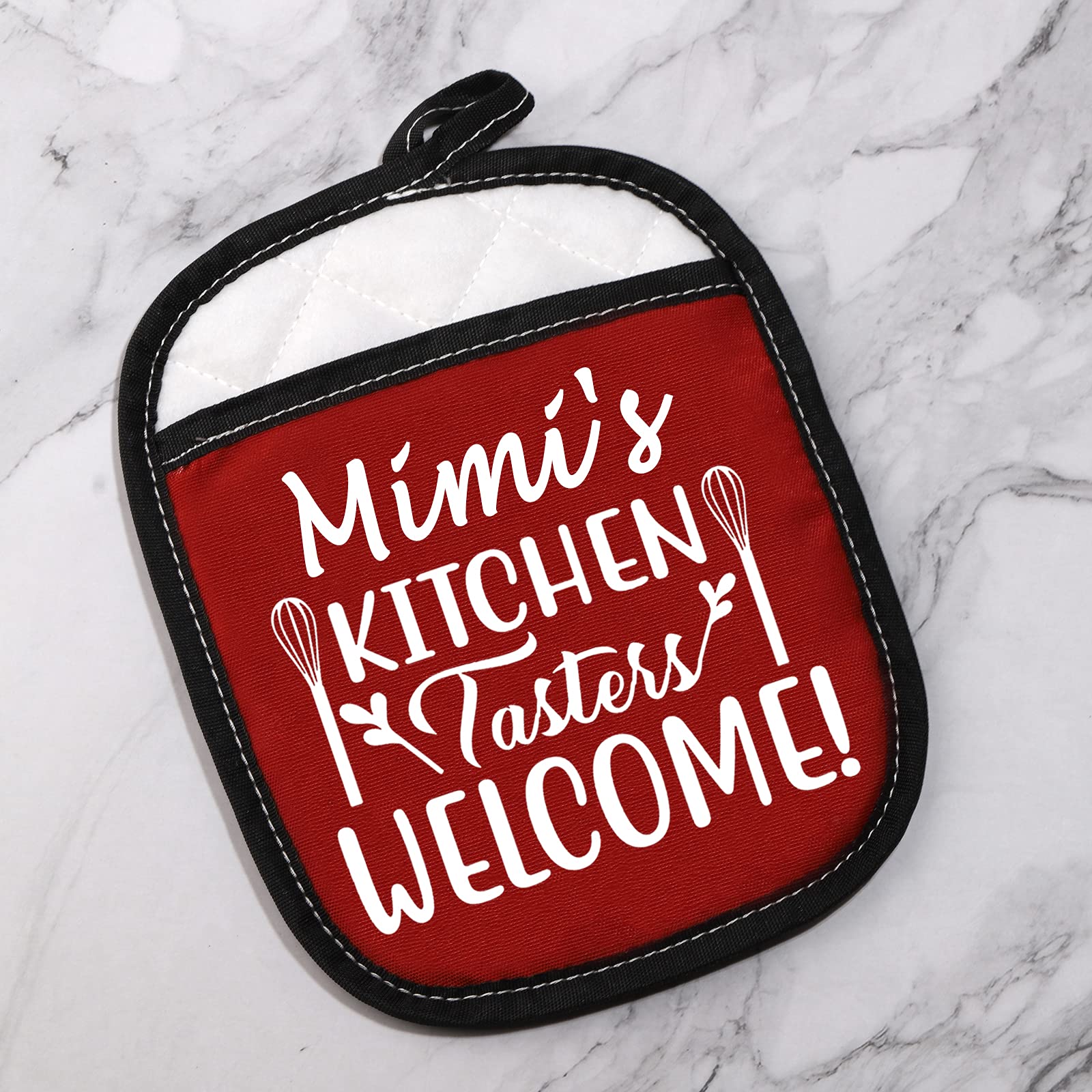 Best Mimi Gift Grandma Pot Holders Mimi's Kitchen Tasters Welcome Potholders (Mimi's Kitchen Red)