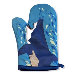 shark puppet hand oven mitt ocean fish graphic novelty kitchen accessories funny graphic kitchenwear shark funny food novelty cookware blue oven mitt