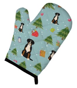 caroline's treasures bb4697ovmt christmas greater swiss mountain dog oven mitt heat resistant thick oven mitt for hot pans and oven, kitchen mitt protect hands, cooking baking glove