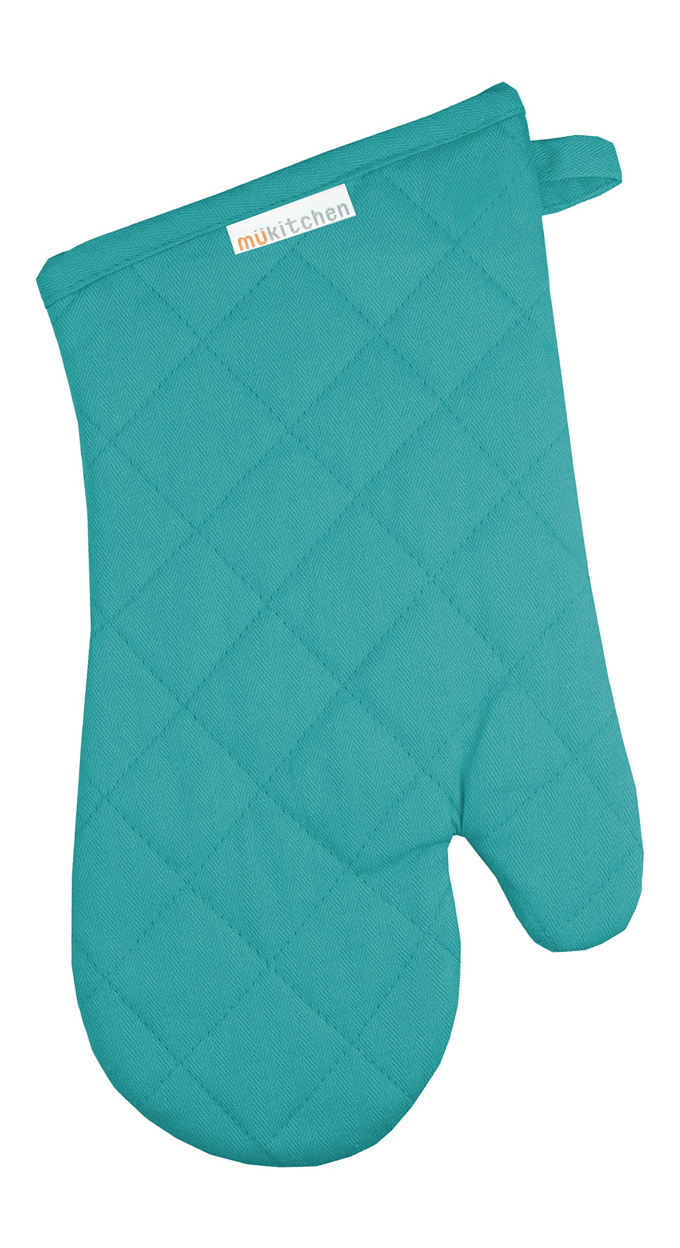 MUkitchen 100% Cotton, Terry-Lined Oven Mitt, 13-Inches, Surf