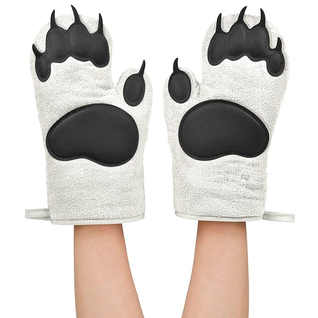 Oven Mitts 1 Pair of Oven Gloves Kitchen Silicone Bears Paw Insulation Gloves Oven Gloves for Kitchen Cooking Barbecue Best Gift (Brown and White) Kitchen Oven Glove (Color : B)