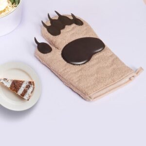 Oven Mitts 1 Pair of Oven Gloves Kitchen Silicone Bears Paw Insulation Gloves Oven Gloves for Kitchen Cooking Barbecue Best Gift (Brown and White) Kitchen Oven Glove (Color : B)