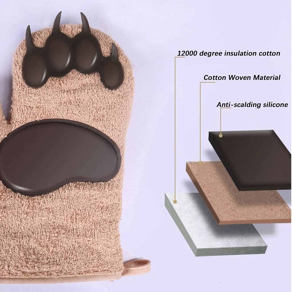 Oven Mitts 1 Pair of Oven Gloves Kitchen Silicone Bears Paw Insulation Gloves Oven Gloves for Kitchen Cooking Barbecue Best Gift (Brown and White) Kitchen Oven Glove (Color : B)