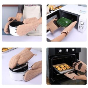 Oven Mitts 1 Pair of Oven Gloves Kitchen Silicone Bears Paw Insulation Gloves Oven Gloves for Kitchen Cooking Barbecue Best Gift (Brown and White) Kitchen Oven Glove (Color : B)