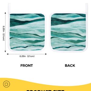 Teal Ombre Pot Holders for Kitchen Heat Insulation, Watercolor Modern Turquoise Abstract Art Aesthetics Potholders Hot Pads with Hanging Loop, Washable Oven Pot Holder Trivet for Cooking Baking 3 Pack