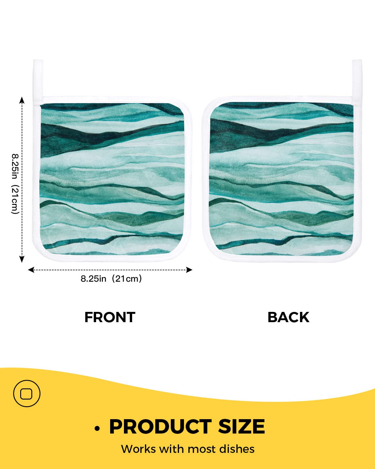 Teal Ombre Pot Holders for Kitchen Heat Insulation, Watercolor Modern Turquoise Abstract Art Aesthetics Potholders Hot Pads with Hanging Loop, Washable Oven Pot Holder Trivet for Cooking Baking 3 Pack