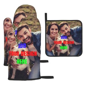 custom oven mitts and pot holders set for kitchen personalized your own image photo logo text heat resistant kitchen oven glove and potholders oven hot pads for kitchen cooking baking bbq