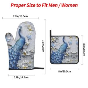 Beautiful Peacock Oven Mitts and Pot Holders,High Heat Resistant,Non-Slip Surface Soft Inner Lining for Cooking Baking