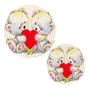 kitchen pot holders set 2 pcs valentine day teddy bear congratulation festive cotton thread weave trivets set stylish coasters for hot dishes pot bowl coffee hot pot holders