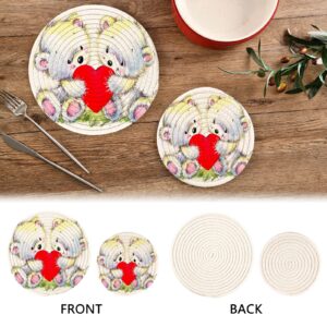 Kitchen Pot Holders Set 2 Pcs Valentine Day Teddy Bear Congratulation Festive Cotton Thread Weave Trivets Set Stylish Coasters for Hot Dishes Pot Bowl Coffee Hot Pot Holders