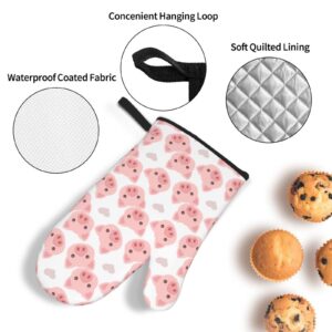 Cute Pig Oven Mitts and Pot Holders Set of 4 Washable Heat Resistant Kitchen Gloves Waterproof Oven Gloves and Hot Pads for Cooking Grilling BBQ Baking