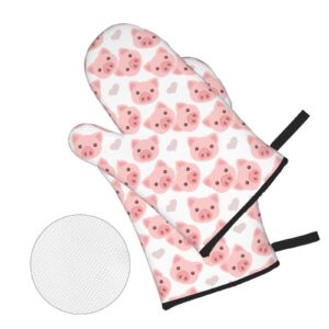 Cute Pig Oven Mitts and Pot Holders Set of 4 Washable Heat Resistant Kitchen Gloves Waterproof Oven Gloves and Hot Pads for Cooking Grilling BBQ Baking