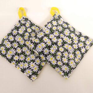 Potholder Set in a White Daisy Polka Dot Fabric Print by Sewuseful Studios LLC