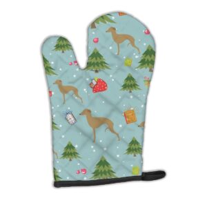 caroline's treasures bb4838ovmt christmas italian greyhound oven mitt heat resistant thick oven mitt for hot pans and oven, kitchen mitt protect hands, cooking baking glove