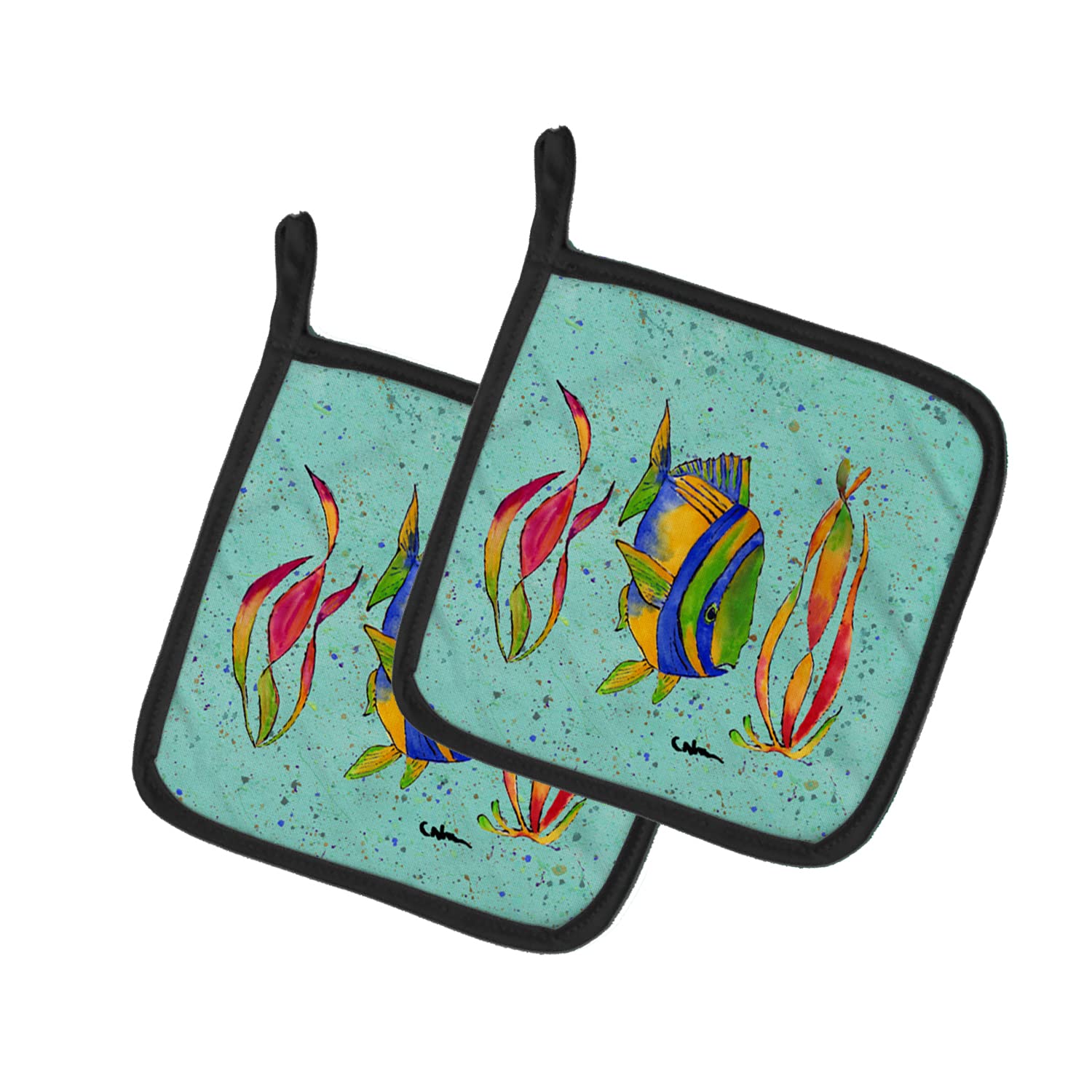 Caroline's Treasures 8530PTHD Tropical Fish Pair of Pot Holders Kitchen Heat Resistant Pot Holders Sets Oven Hot Pads for Cooking Baking BBQ, 7 1/2 x 7 1/2